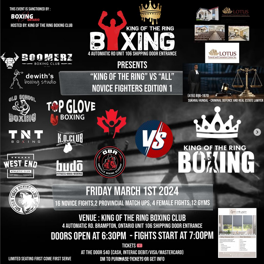 CLUB COMPETITION | King of the Ring Fight Night: Novice Fighters ...
